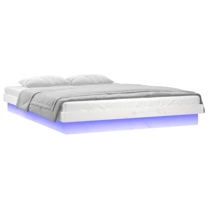Lit adulte - 150x200 cm,lit double, Cadre de lit à LED blanc bois ...