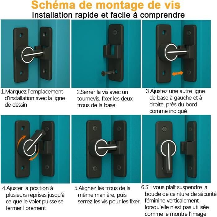 Verrou Serrure de Fermeture Porte Interieure Coulissante de Lneux, 90° Loquet de Crochet a Porte ...