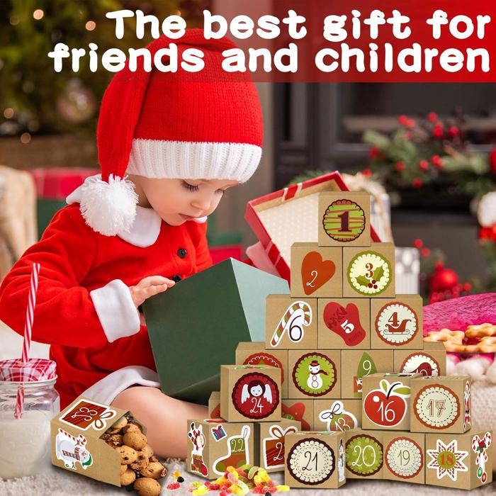 Calendrier de l'Avent Boites,24 Papier Kraft Set de Boîtes Calendrier ...