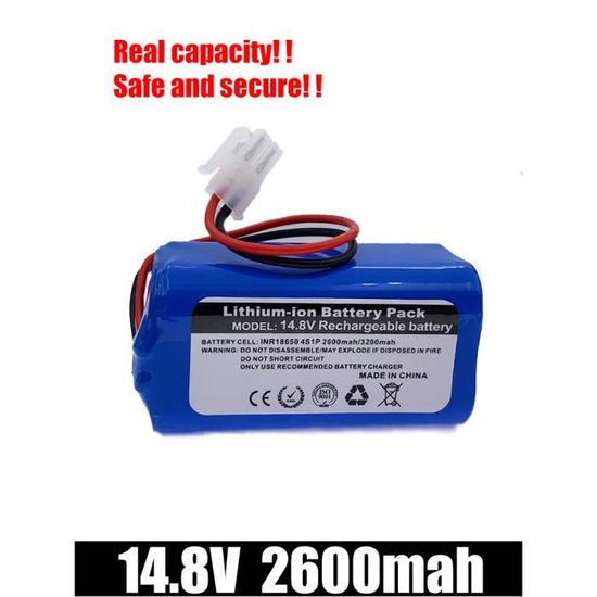 2600mah--Batterie Lithium 14.8v , Pour Aspirateur Robot Ilife A4 A4s V7 A6 V7s Plus, Capacité ...