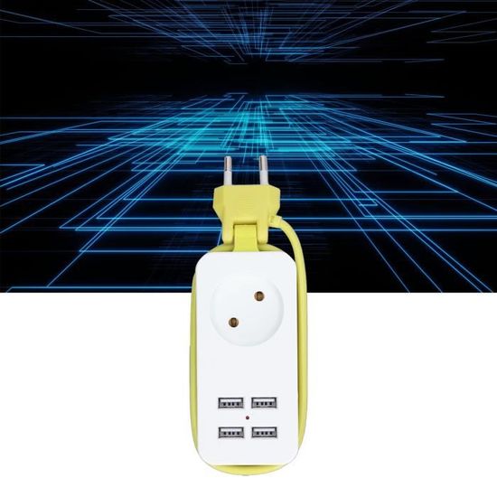 Multiprise - EJ.LIFE - SFC08-1 - 4 prises UE - 1200W - Ignifuge - Protection surtension ...