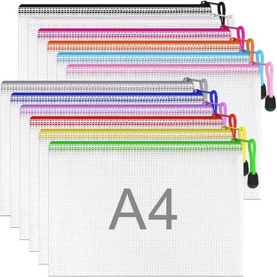 A4 pochette transparente zippée 12Pcs Pochette Document, 12 Couleurs ...