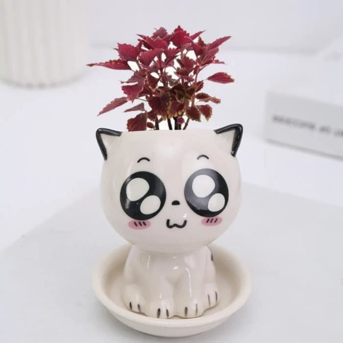 Mini Pot de Fleurs - Céramique - Chat Mignon - Décoration de Bureau ...