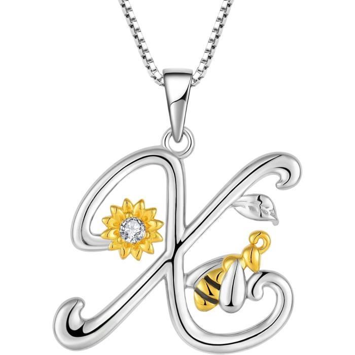 Collier Lettre Initiale Argent Sterling 925 Collier Abeille Pendentif ...