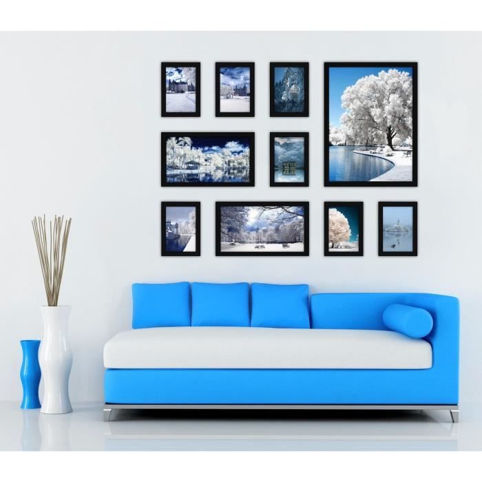 Décoration murale cadre solide photo en bois 10 pièces de couleur noire ...