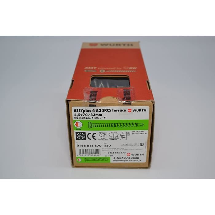 Würth Assyplus 4 A2 Srcs Lot 250 Vis À Construction Terrasse Acier ...