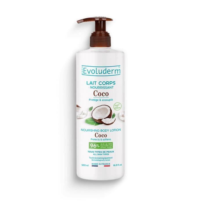 EVOLUDERM - Lait Corps Nourrissant Coco - 96 % d'Ingrédients d'Origine ...