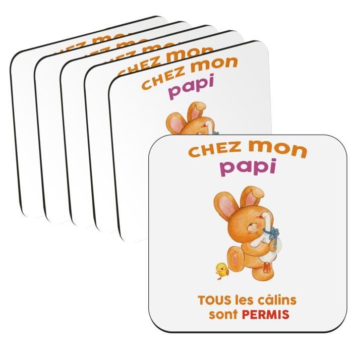 Sous Verre Liège (Lot de 6) Chez Mon Papi Tous Les Calins Sont Permis ...