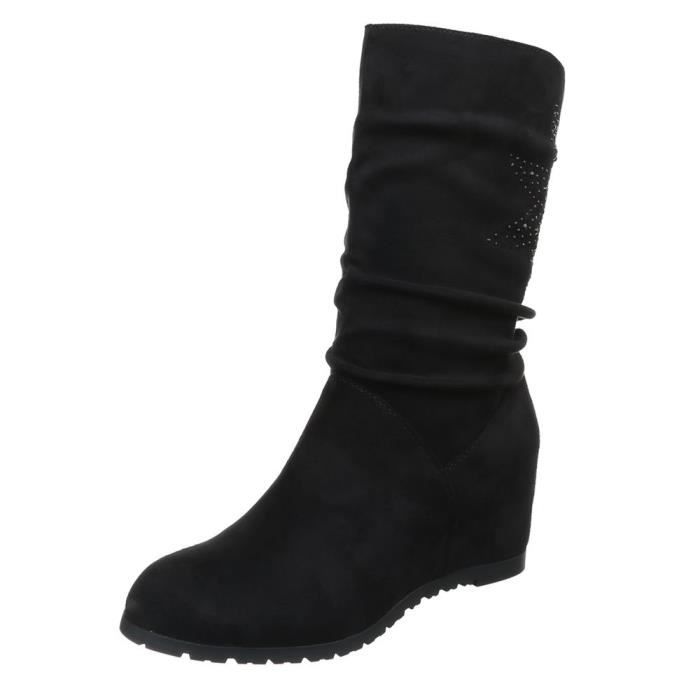 Femme botte chaussure semelle à talon compensé Wedges Boots Noir ...