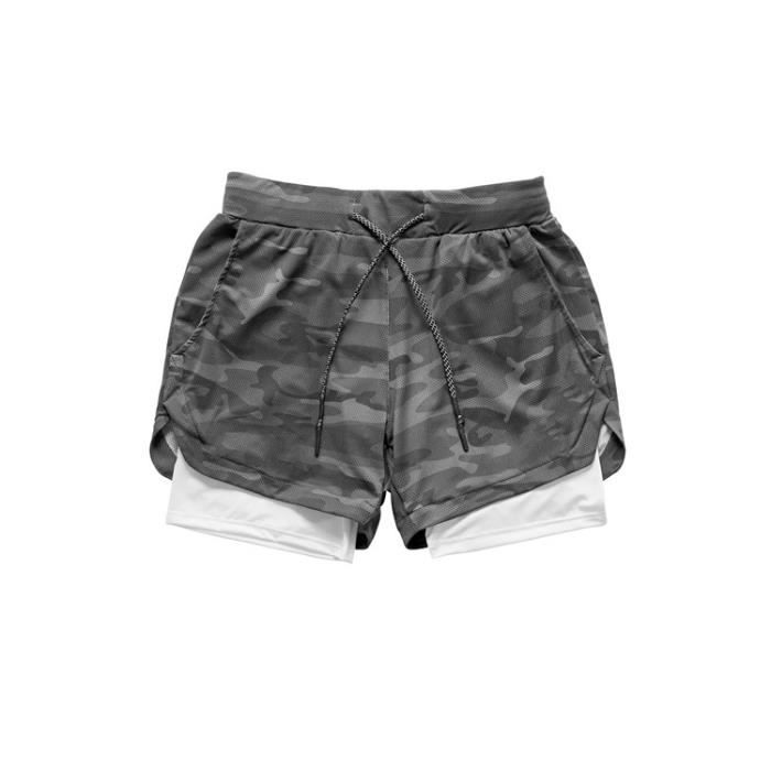 Short,Short de course à séchage rapide pour homme,double couche ...