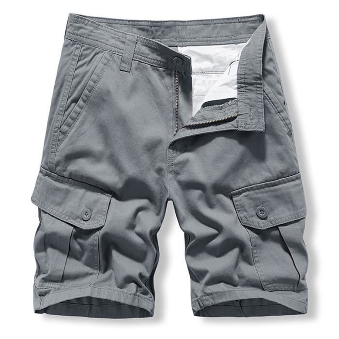 Short Homme 100% Coton Multi-poche Cargo Shorts Homme Décontractée ...