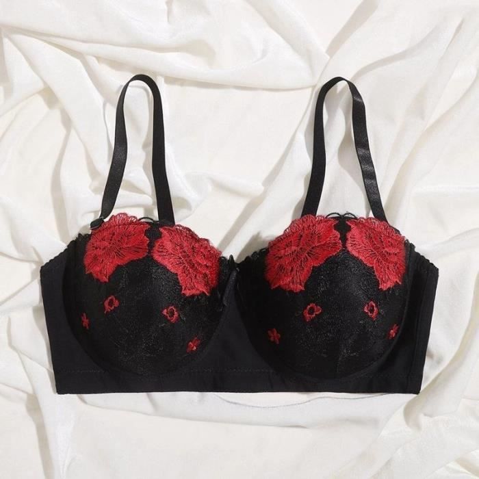 Soutien-gorge,Soutien-Gorge Plongeant Demi Cup,Sous-Vêtements Confortables,Appliques,Soutiens ...