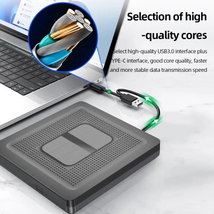 Lecteur CD et DVD externe,USB 3.0,Type-C,lecteur optique,Plug and Play ...