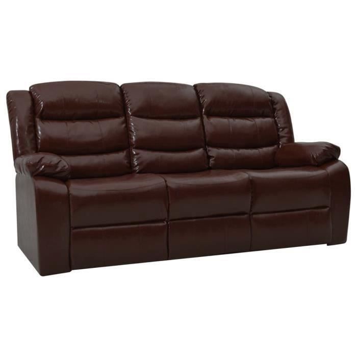 VidaXL Canapé inclinable 3 places Marron Similicuir - Cdiscount Maison