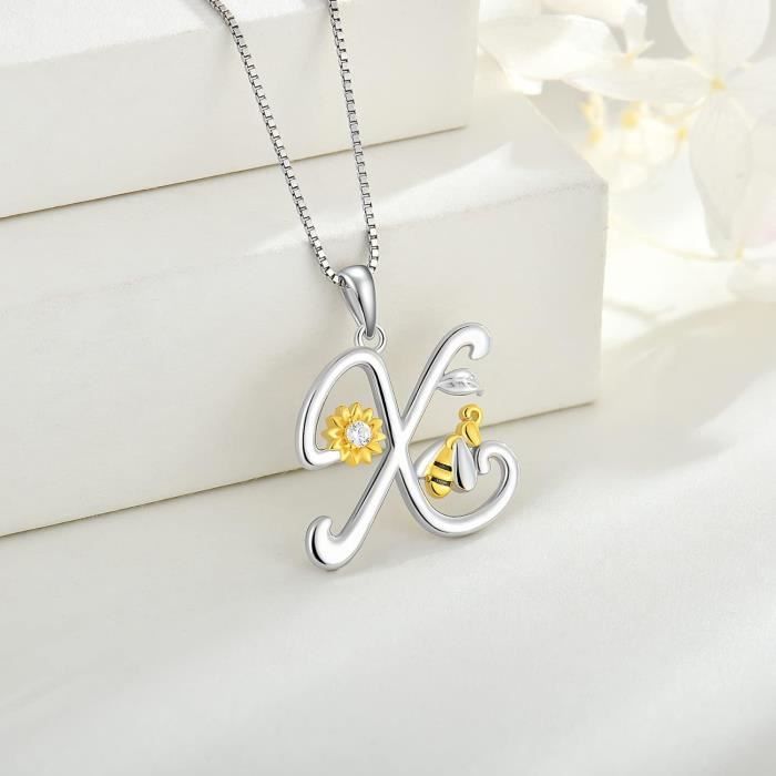 Collier Lettre Initiale Argent Sterling 925 Collier Abeille Pendentif ...