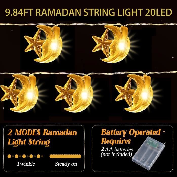 Guirlande Lumineuse Ramadan - Décorations De Ramadan - Étoile Lune - 3M 20Led - Zy-gxby ...