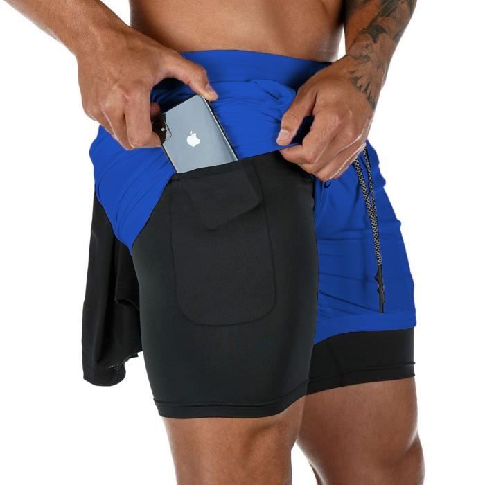 Short,Short de course à séchage rapide pour homme,double couche ...