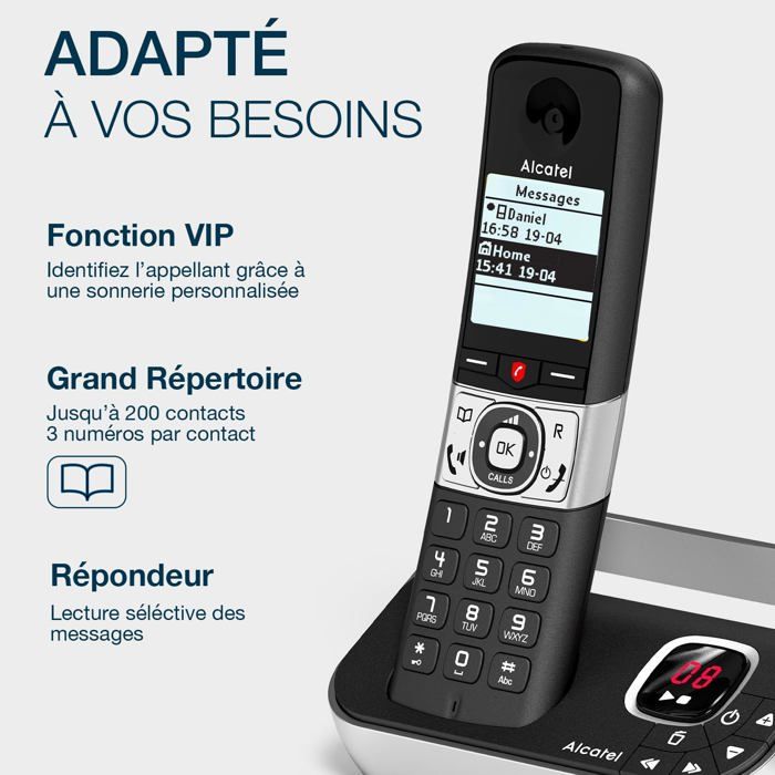 ALCATEL F890 Voice Trio - Téléphone Fixe Sans Fil DECT Avec Répondeur ...
