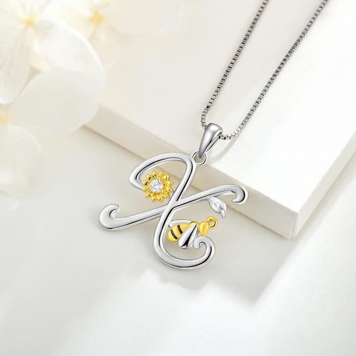 Collier Lettre Initiale Argent Sterling 925 Collier Abeille Pendentif ...