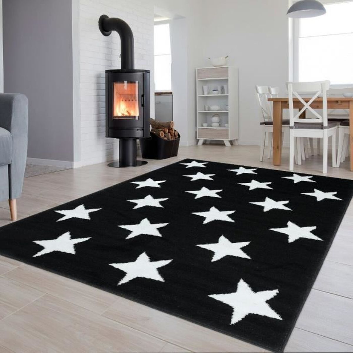 TAPISO Luxury Tapis de Salon Chambre Ado Design Moderne Noir Blanc ...
