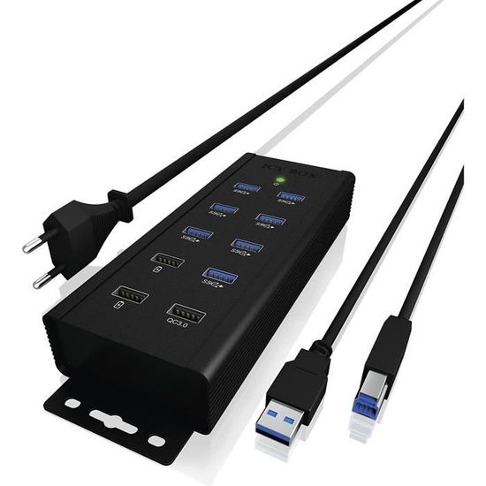 ICY BOX IB-HUB1703-QC3 Concentrateur Industriel USB 3.0 7 Voies avec Alimentation (12V/5A), 3 ...