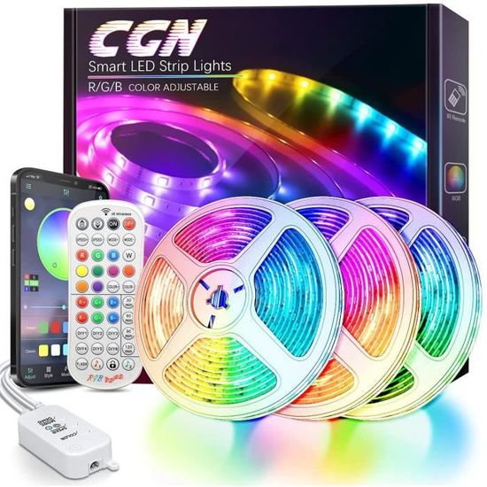 RUMOCOVO® Ruban LED 15M Bluetooth, Ruban LED Intelligent RGB 5050 Kit de Décorative Multicolore ...