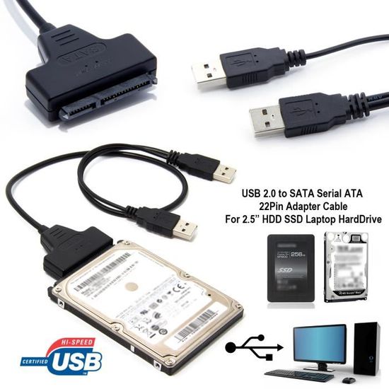 USB 2.0 vers SATA Série ATA 22 Pin Câble Adaptateur pour 2.5 " HDD SSD ...