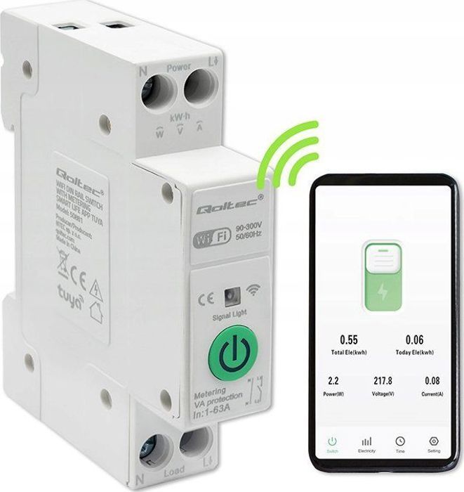 Relais Wi-Fi - Qoltec - 50881 - 63A - Rail DIN - Compteur électrique ...