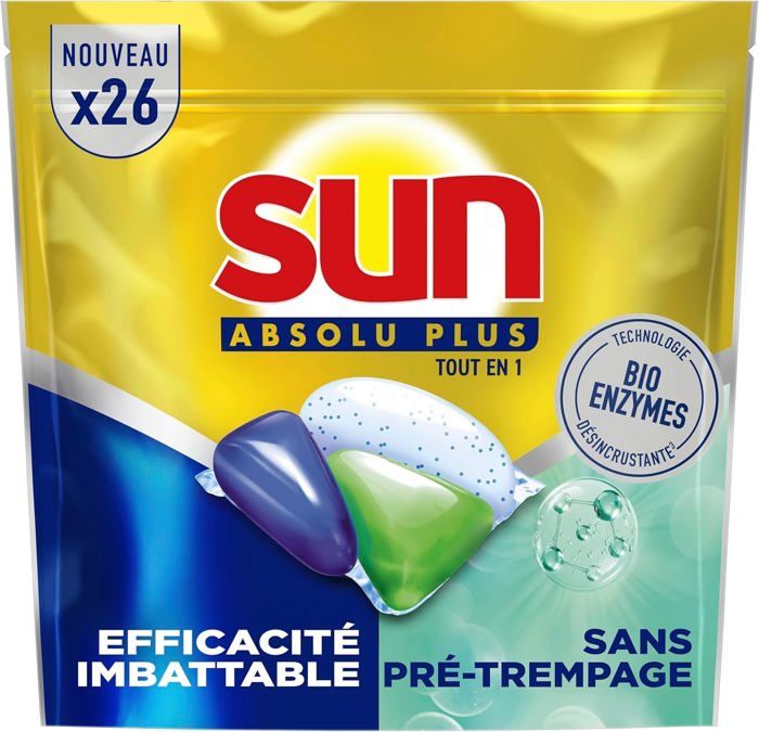 SUN - Absolu Plus Pastilles Lave-Vaisselle Tout en 1 Bio-Enzymes - 26 ...