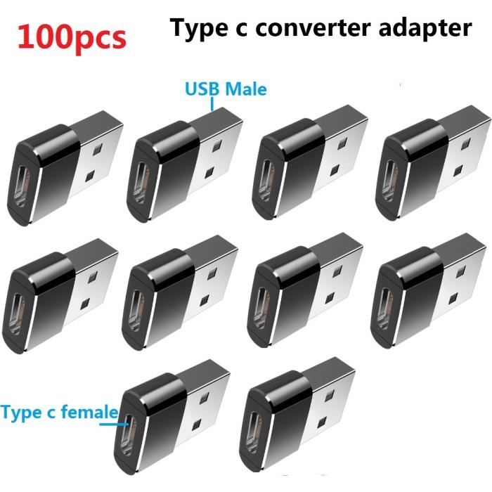 Métal c à usb noir - Adaptateur OTG Type c vers Micro USB 100 femelle, 3.0 pièces, convertisseur ...