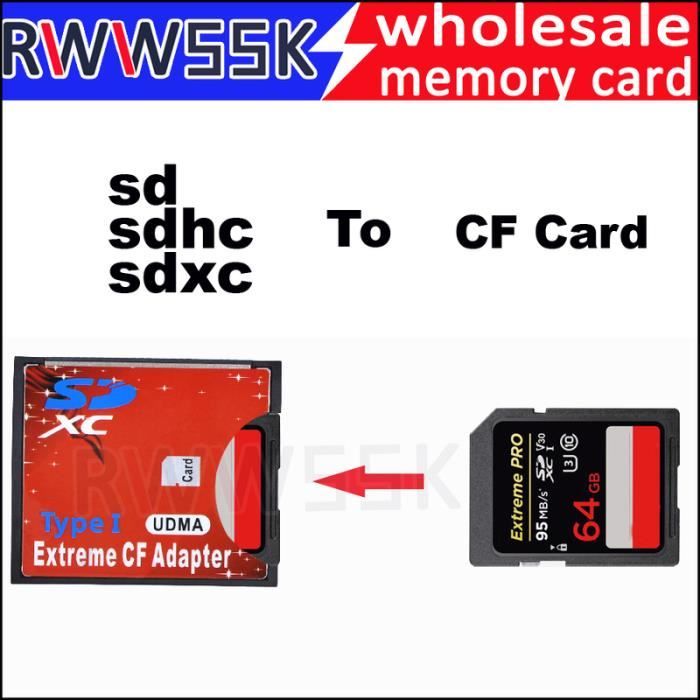 Adaptateur de carte SD, SDHC, SDXC vers CF, Compact, Flash, Type I, jusqu'à 256 Go, tout neuf ...