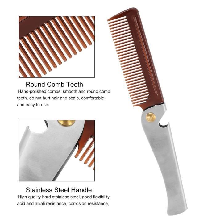 Atyhao Peigne à barbe en acier inoxydable Peigne à Barbe Portable en ...