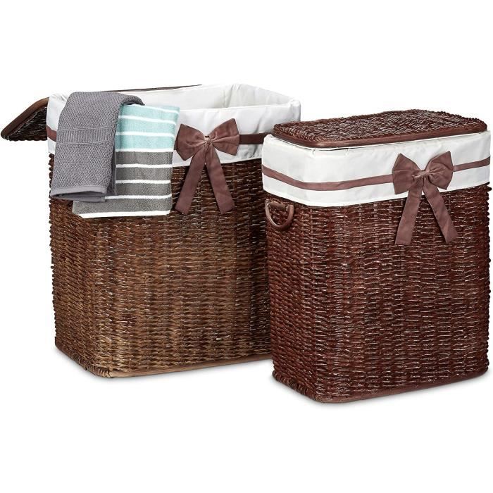 Panier À Linge Lot 2 Palmier Tressé Rectangle Couvercle H X L P: 565 465 335 Capacité 67 Coffre ...