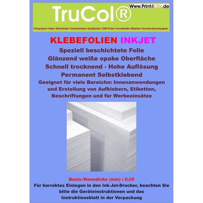 5 Feuilles A4 Film Adhésif Blanc (Brillant)! Spécialement Film Revêtu ...