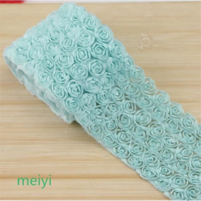 Tissus,Mousseline de soie Rose brodée en dentelle, 1 mètre, 6 rangées ...