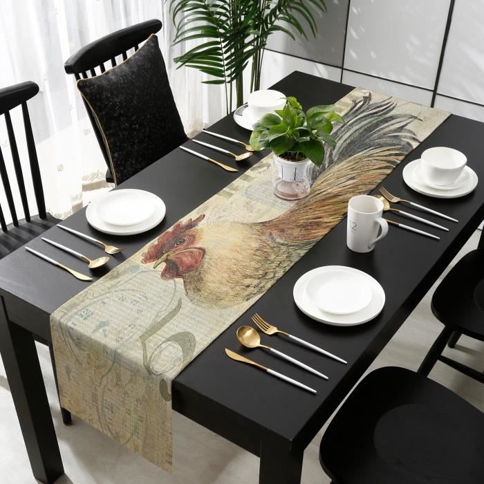 Chemin de Table,Chemin de Table moderne en lin et coton marron ...