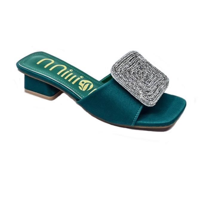 Tongs Femme Été à Talon Bloc 5cm - Vert - Confortable et Élégant ...