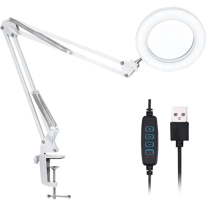 Lampe loupe LED, 5 x loupes avec pied, 3 modes de couleur, 10 niveaux ...