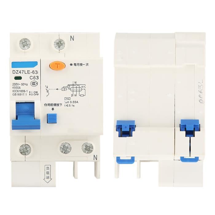 SURENHAP Disjoncteur de courant DZ47LE‑63 Disjoncteur à courant résiduel 1p N C63 RCCB 230V 63A ...