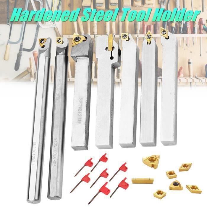 21Pcs 12MM Tour Outil de Tournage Porte-outil Barre + carbure Insert Lame + Clé Gu40346 ...