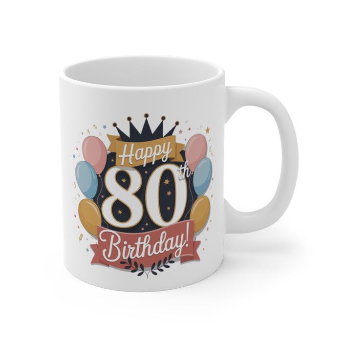 Mug Happy 80th Birthday –Tasse Anniversaire 80 Ans avec Ballons Pastel ...