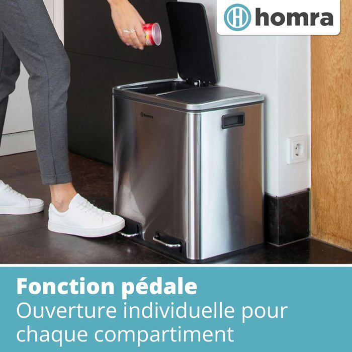 Homra Poubelle Cuisine 30 litres Blinq Poubelle Tri Selectif 2 Bac ...