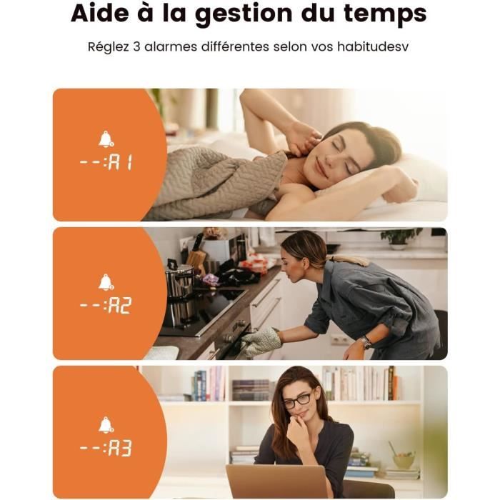 Réveil Numérique, Réveil Matin, Led Horloge Digitale Avec 3 Alarmes ...