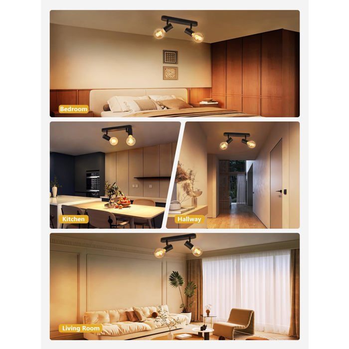 Plafonnier LED Orientable Spot de Plafond Moderne Noir pour Salon ...