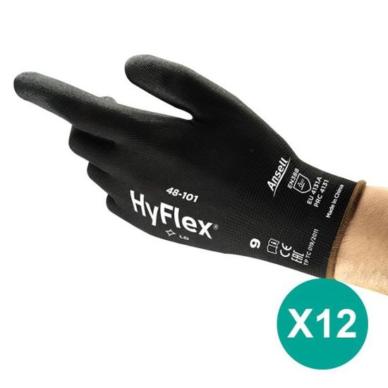 12 paires - Ansell HyFlex 48-101 - Gants De Protection Mécanique - Ultra-Fins - Bricolage ...