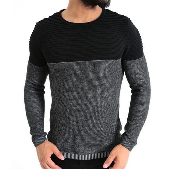 Pull Homme - JUST EMPORIO - Noir/Gris - Coupe classique - Col rond ...