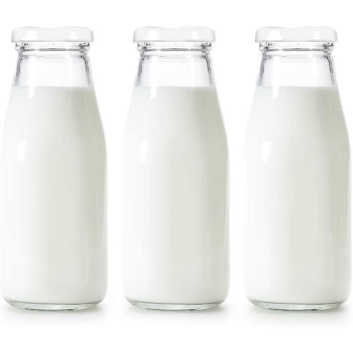 Lot de 3 bouteilles de lait en verre de 250 ml avec jolis couvercles ...