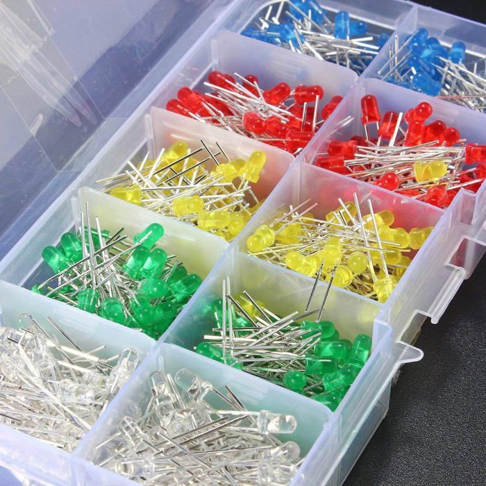 Assortiment de 500 diodes LED de 3 mm, blanc, jaune, rouge, bleu, vert ...