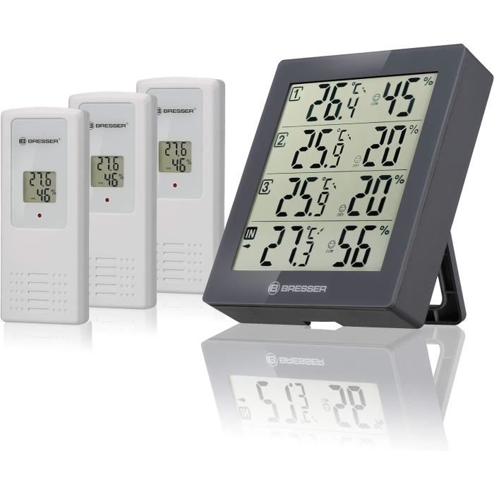 Temeo Hygro Quadro Station Météo Sans Fil, 3 Capteurs Extérieurs Pour Mesurer Et Contrôler À La ...