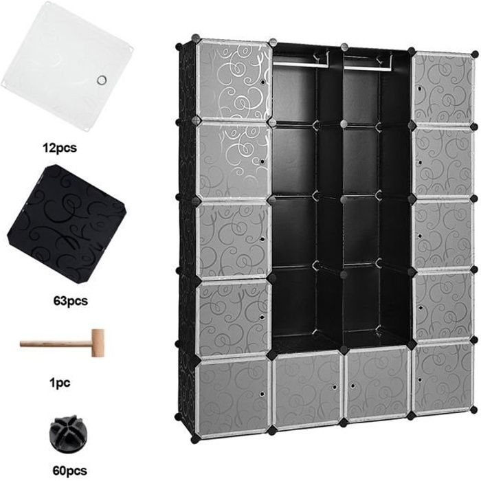 Hengda 20 cubes système d'étagère armoire armoire en plastique noir ...